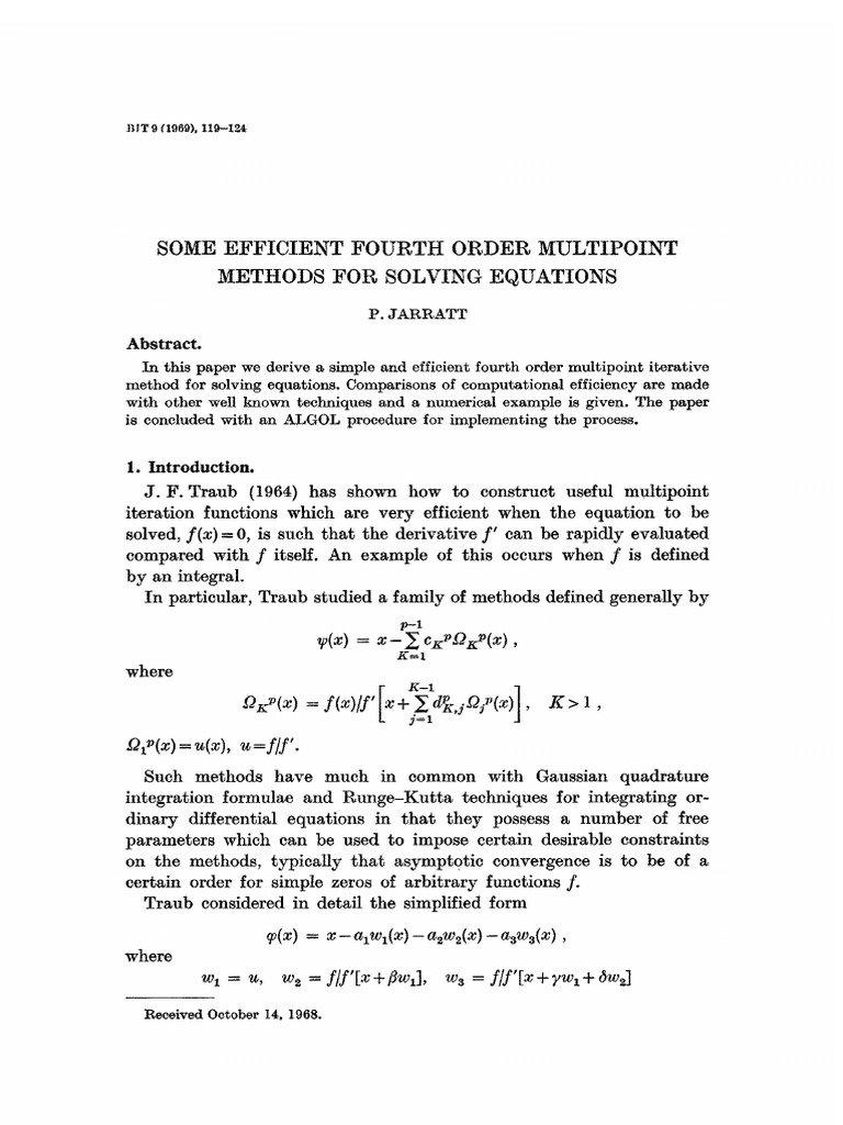 1969 Some Efficient Fourth Order Multipoint Methods For Solving Equations Pdf