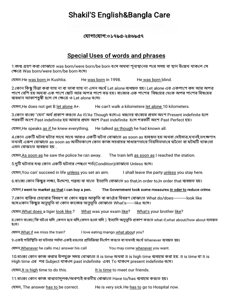 Special Uses of Words Main Sheet | PDF