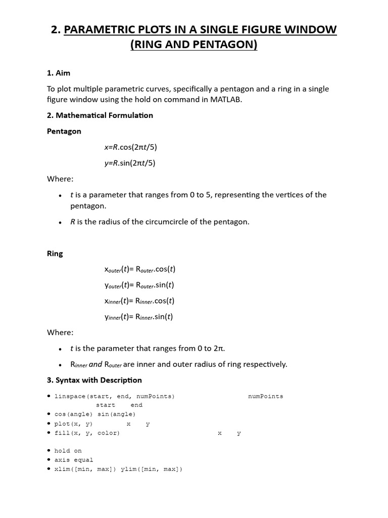 Parametric Plots in A Single Figure Window (Ring and Pentagon) | PDF