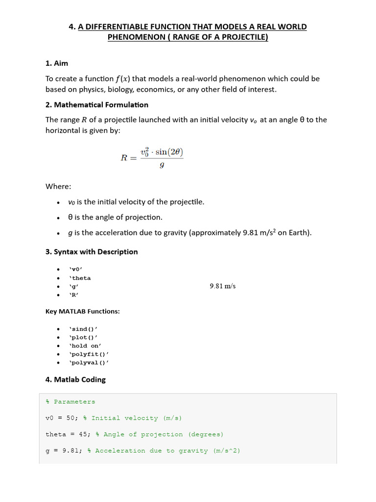 A Differentiable Function That Models A Real World Phenomenon (Range of A Projectile) | PDF
