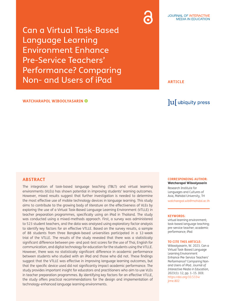 Can A Virtual Task-Based Language Learning Environment | PDF