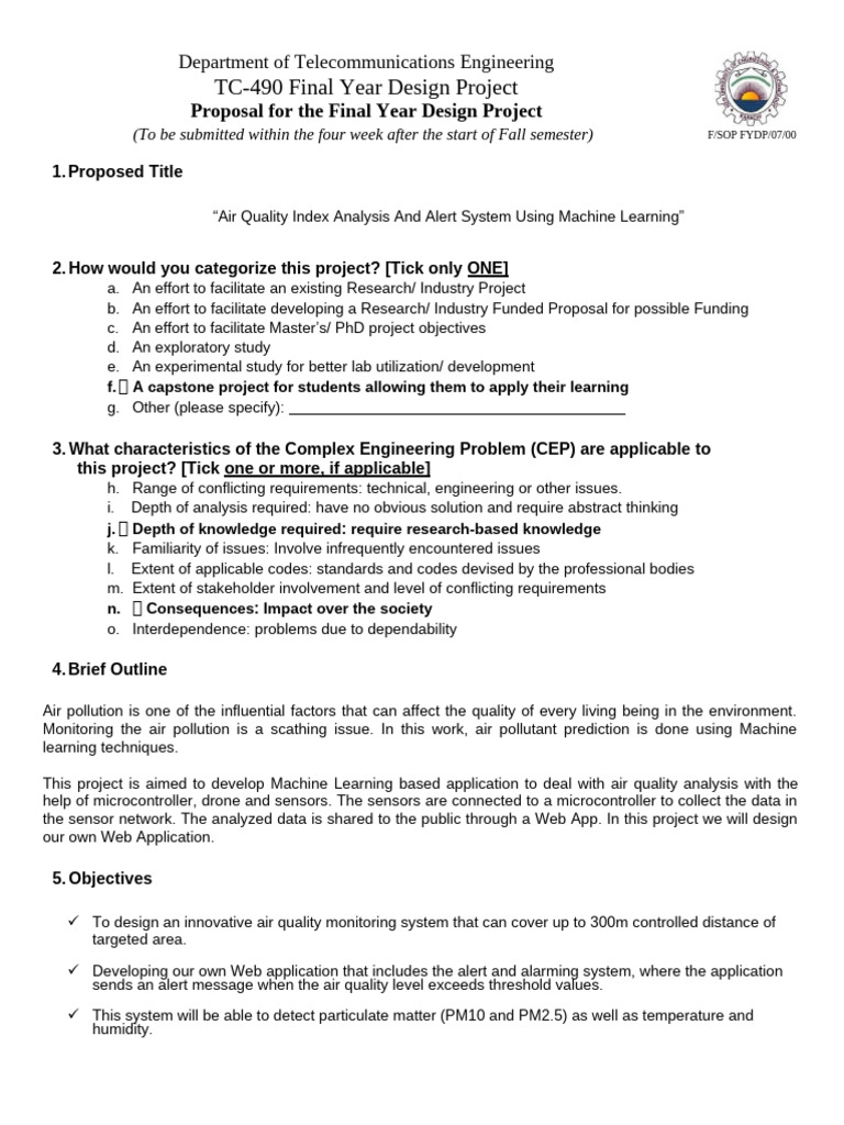 Final Proposal For The Final Year Design Project | PDF