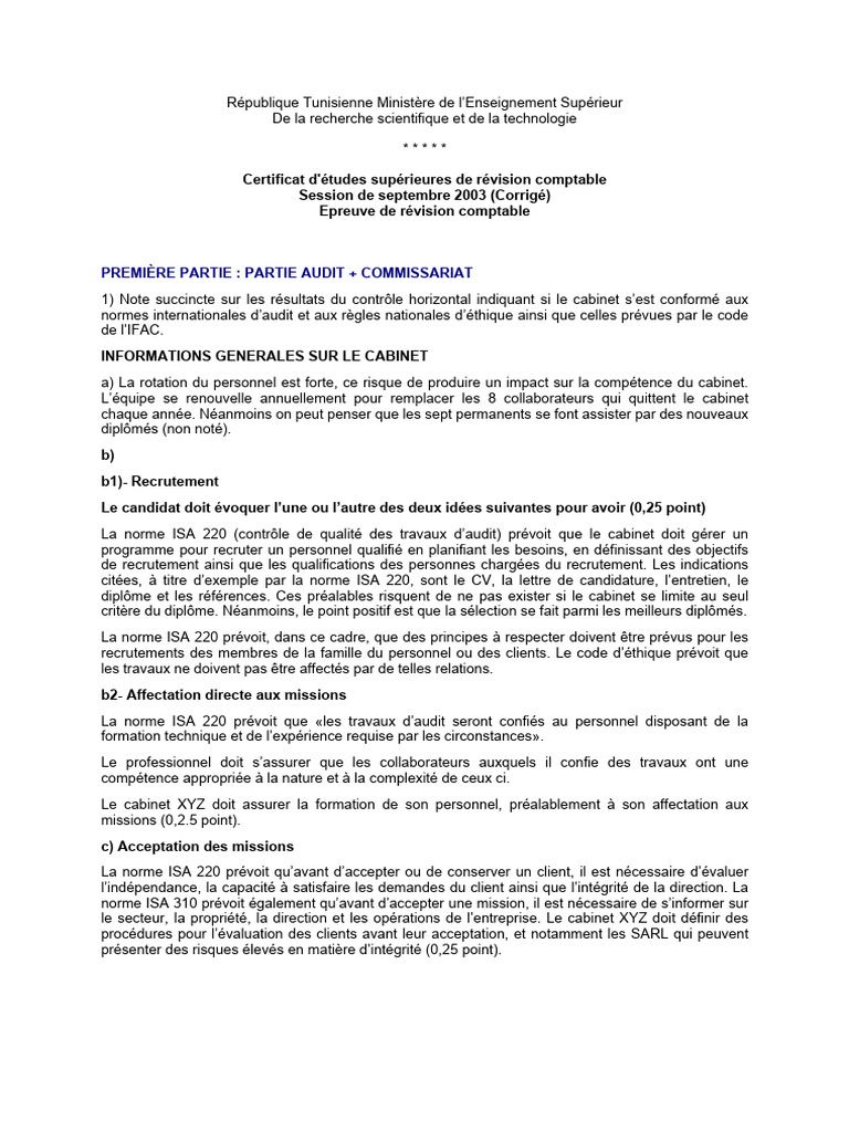 Exam Sept 2003 Corrige Pdf