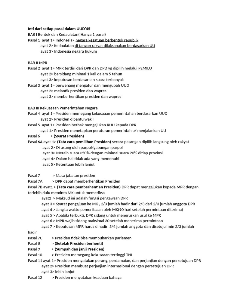 Inti Dari Setiap Pasal Dalam UUD | PDF