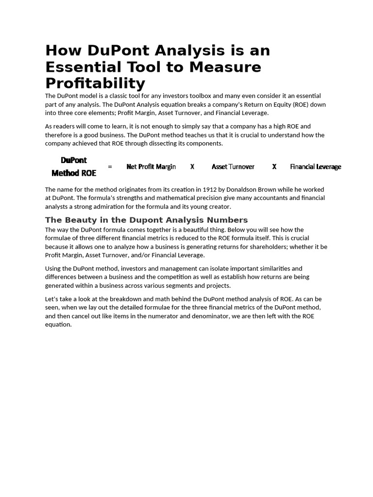DuPont Analysis Is An Essential Tool To Measure Profitability | PDF