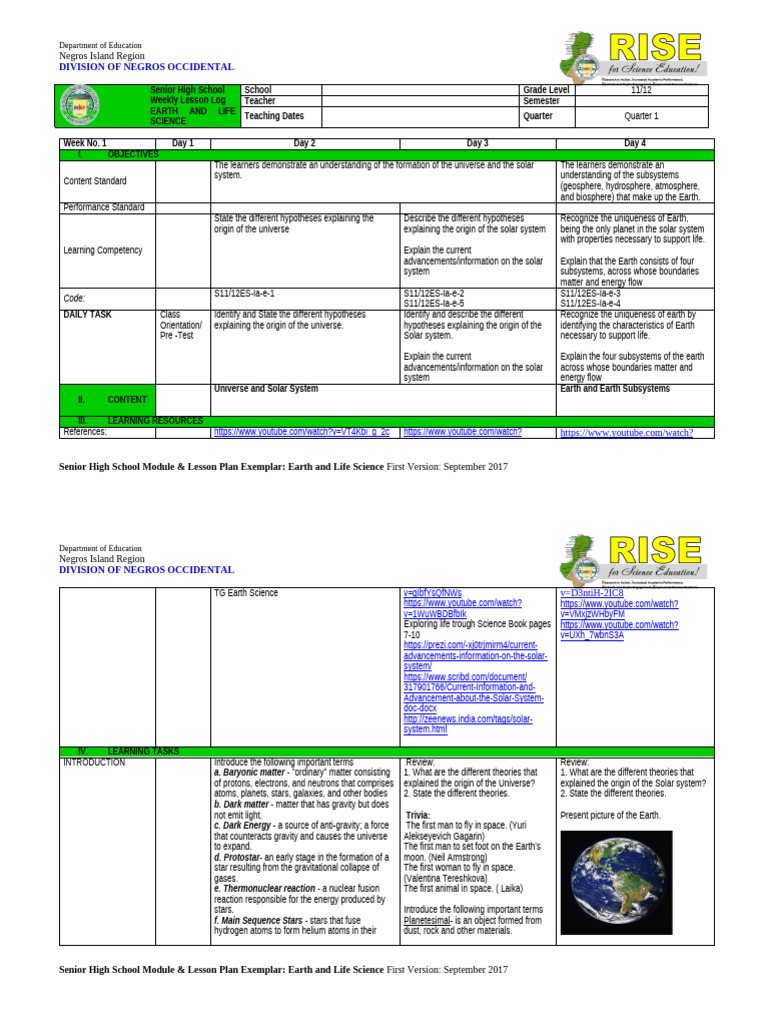Earth and Life Science Quarter 1 Week 1-3 | PDF