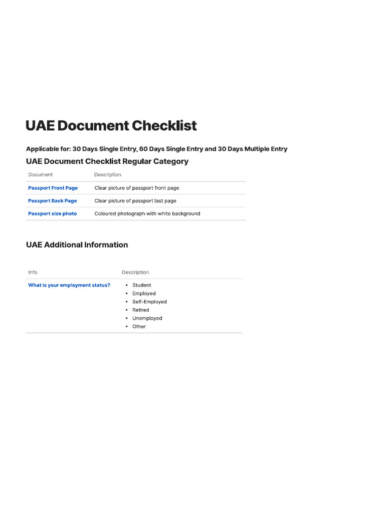 United Arab Emirates-Document-Checklist | PDF