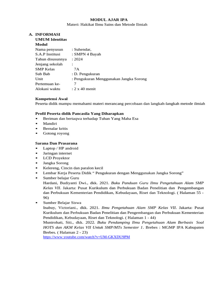Modul IPA7 - Pengukuran Dg. Jangka Sorong | PDF