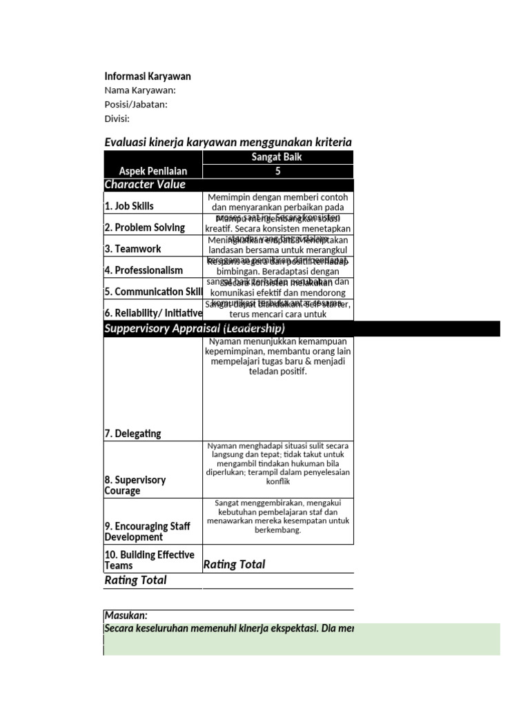 Format Penilaian Kinerja | PDF