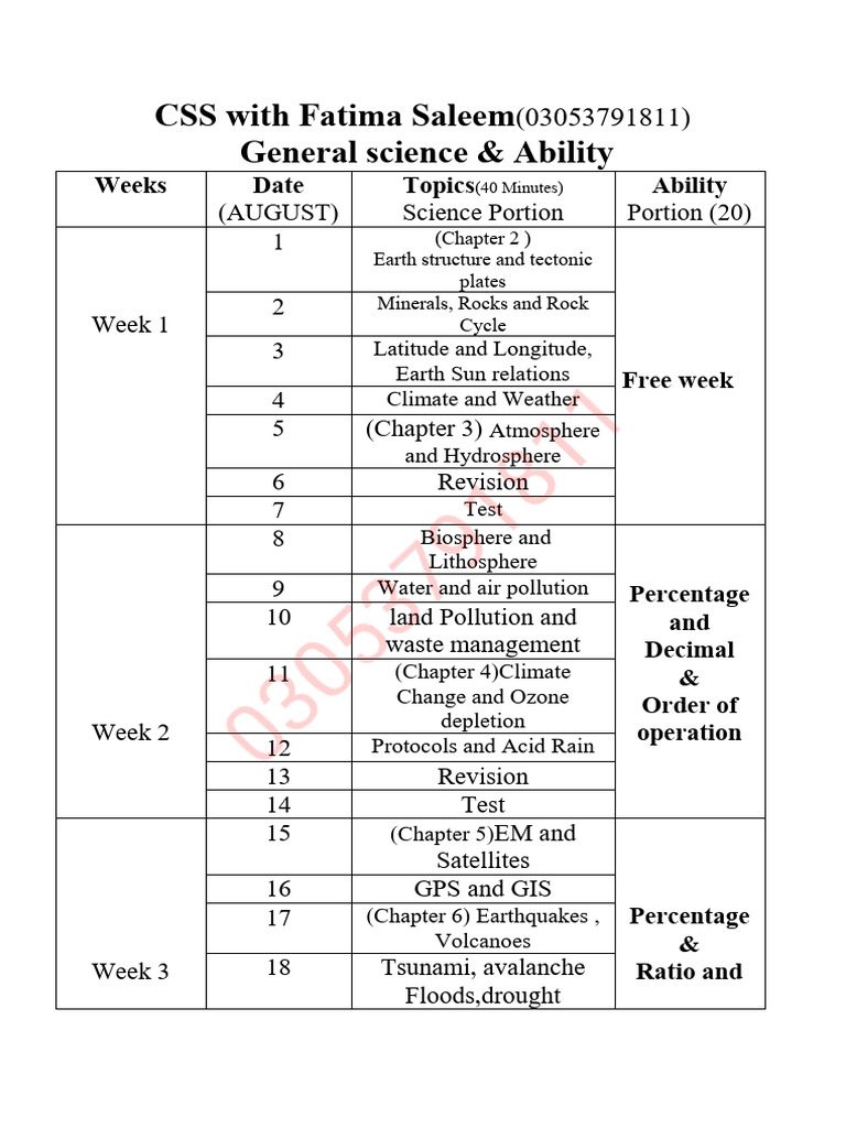 8 Week Plan For General Science and Ability For CSS | PDF