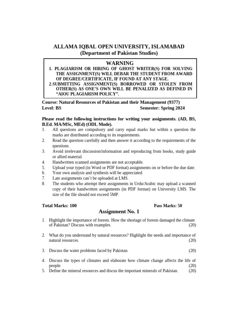 Allama Iqbal Open University, Islamabad (Department of Pakistan Studies ...