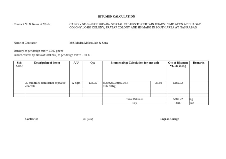Bitumen Calculation 1 | PDF