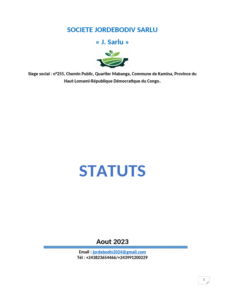 Statuts de L'entreprise de Madame Lenge Bidiku Mado | PDF | Finanzas y ...