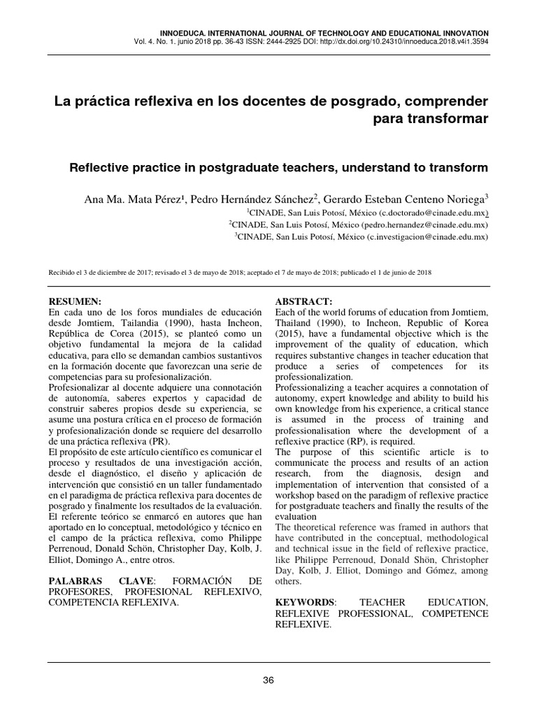 La Practica Reflexiva en Los Docentes de | PDF