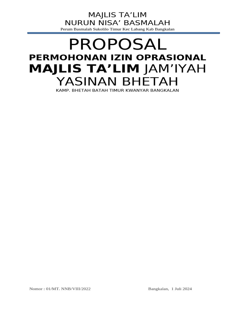 PROPOSAL Majlis Taklim Yasinan Bhetah | PDF