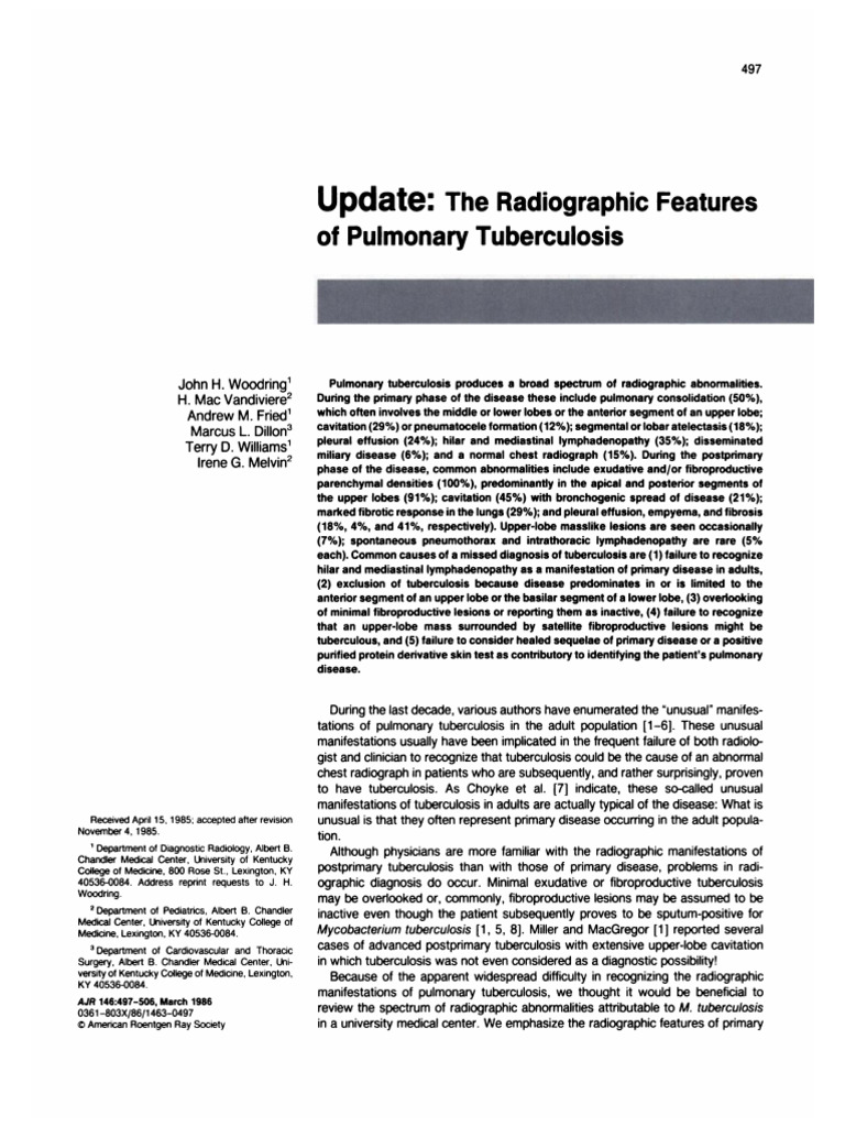 The Radiographic Features of Pulmonary Tuberculosis | PDF