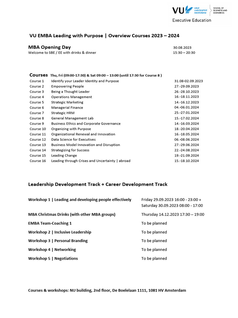 EMBA Leading With Purpose - Overview Courses 2023 - 2024 | PDF
