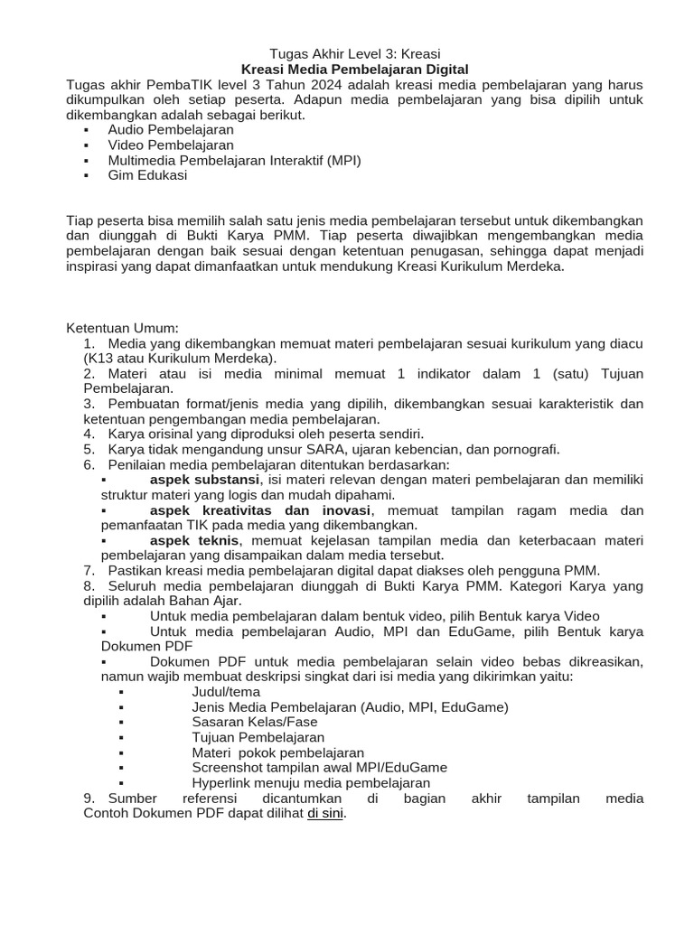 Ketentuan Tugas Akhir Level 3 PembaTIK 2024 | PDF