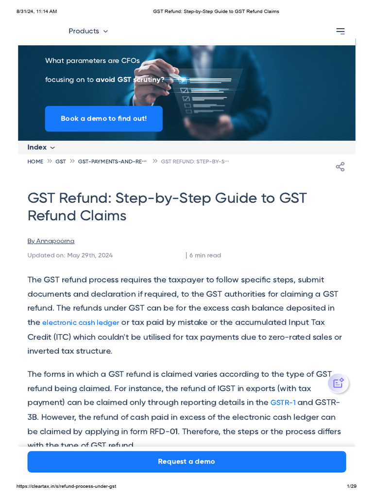 GST Refund - Step-By-Step Guide To GST Refund Claims | PDF