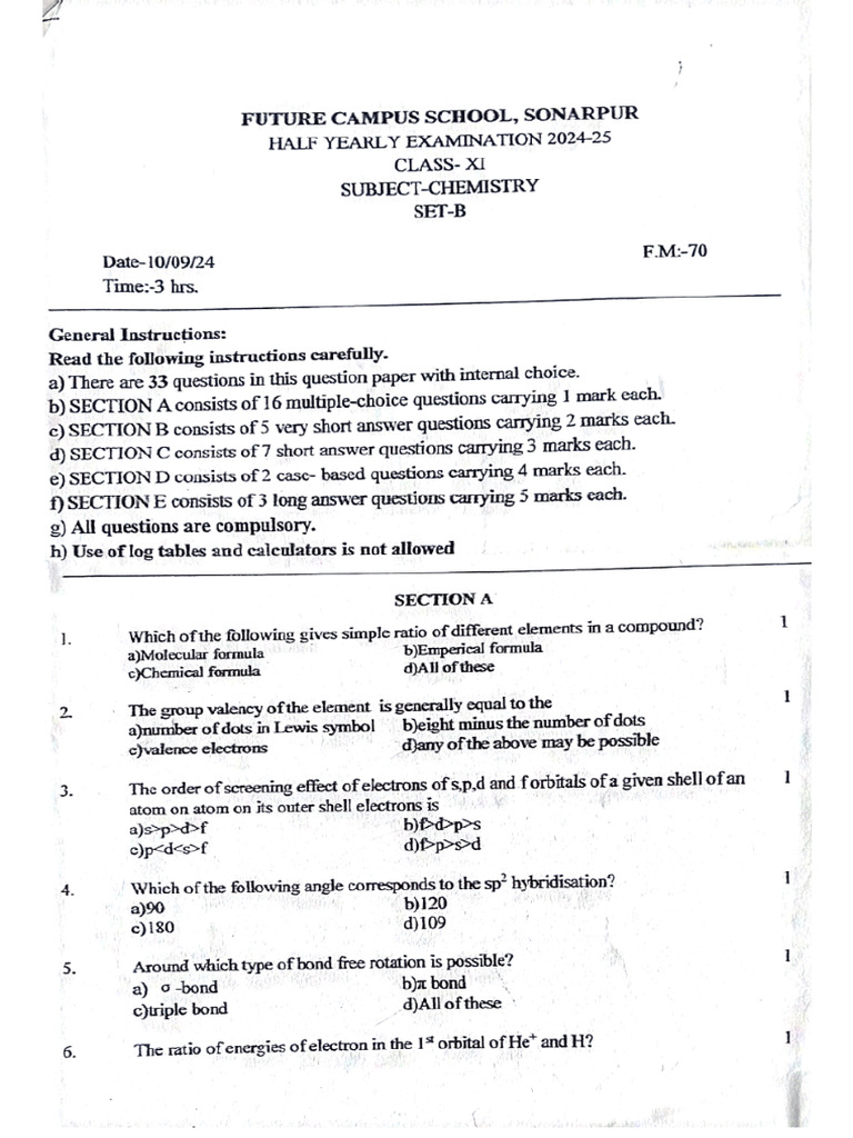 Chemistry HY 24-25 FCS | PDF