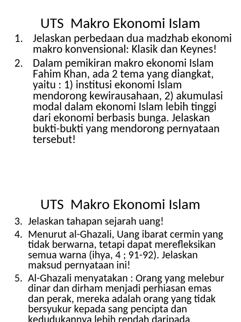 UTS Makro Ekonomi Islam | PDF