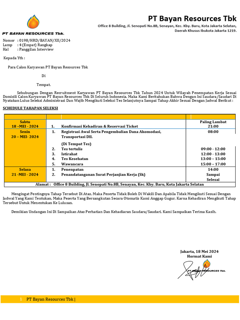 Panggilan Interview PT Bayan Resources Tbk | PDF