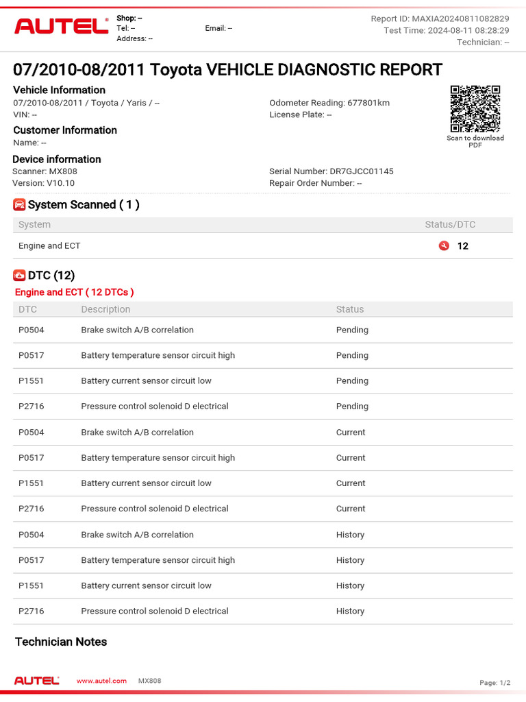 07 - 2010-08 - 2011 Toyota VEHICLE DIAGNOSTIC REPORT - 20240811082829 | PDF