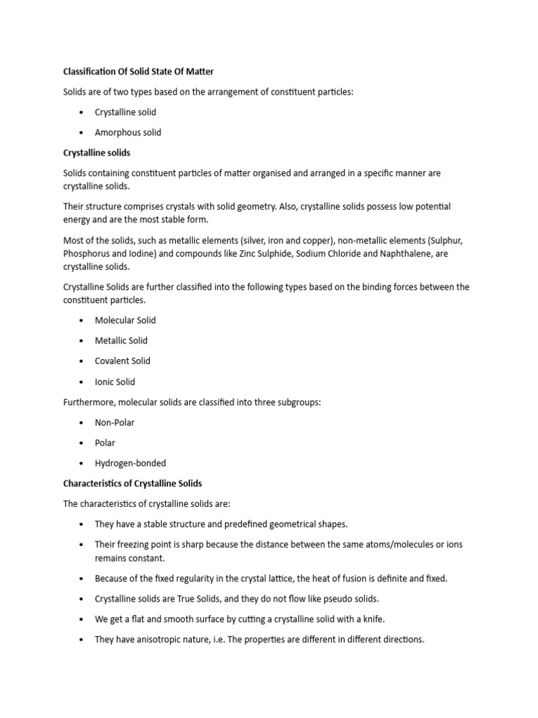 Classification Of Solid State Of Matter | PDF