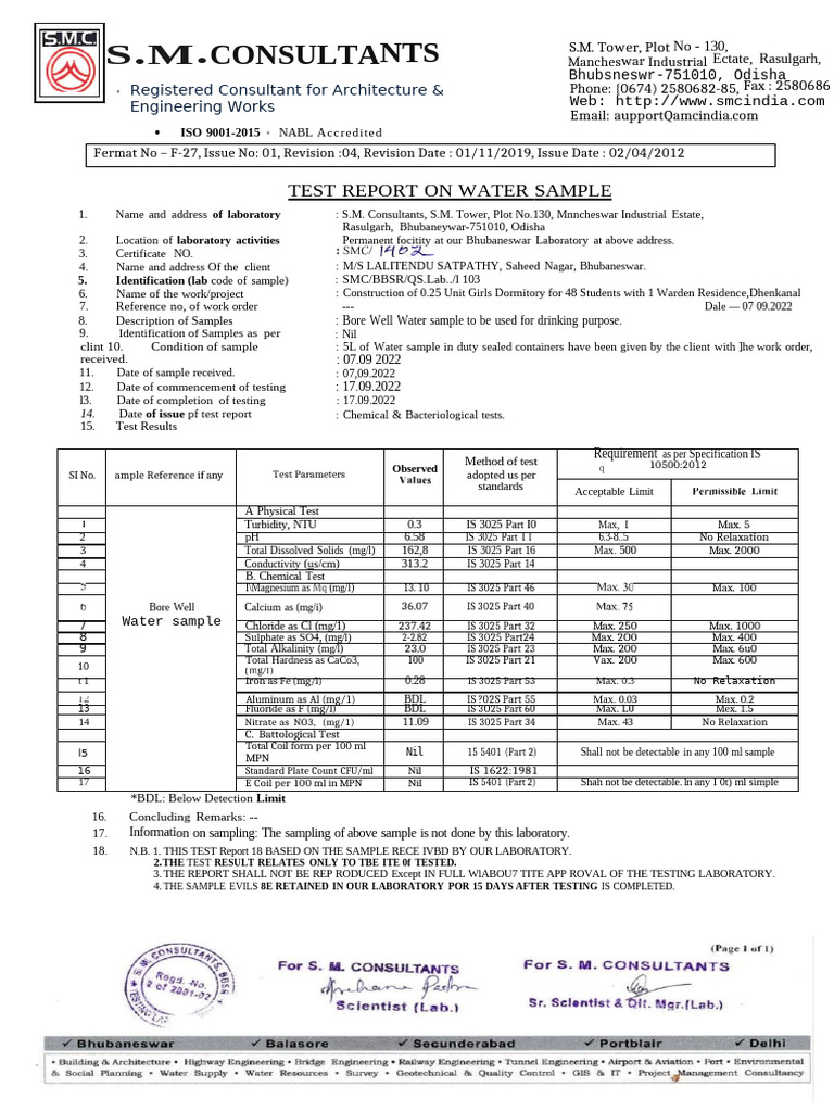 Water Test Report | PDF