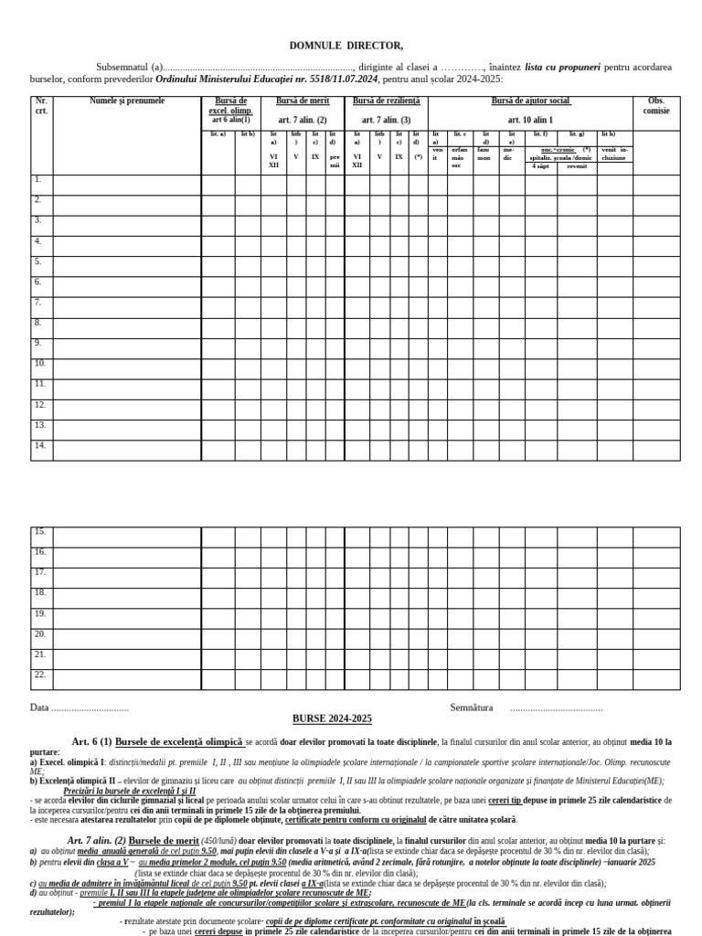 Conditii BURSE Si Lista de Propuneri Pentru Burse | PDF