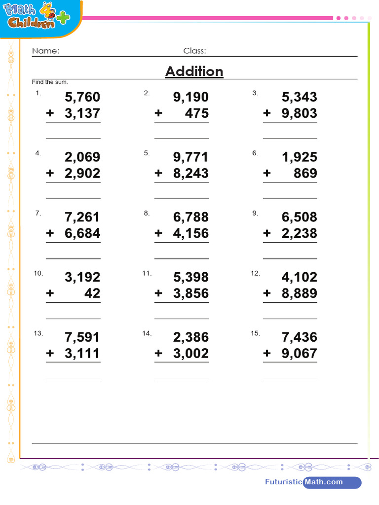 Add 2 4 Digit Numbers Worksheet | PDF