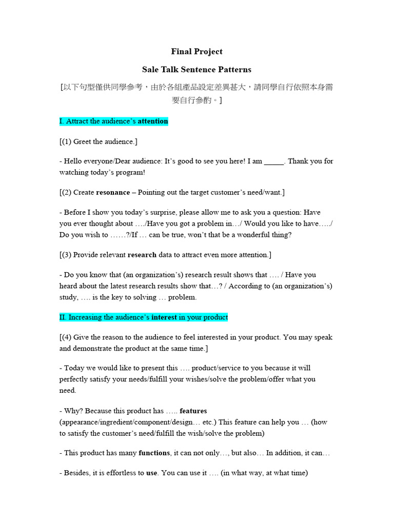 Final Project - Sales Talk Reference | PDF