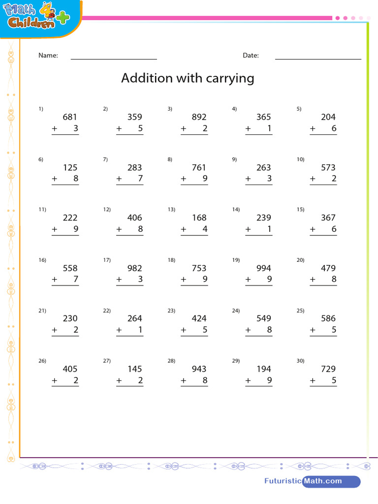 Addition with Carrying Practice Sheets | PDF