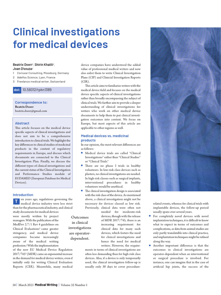 Clinical Investigations For Medical Devices | PDF