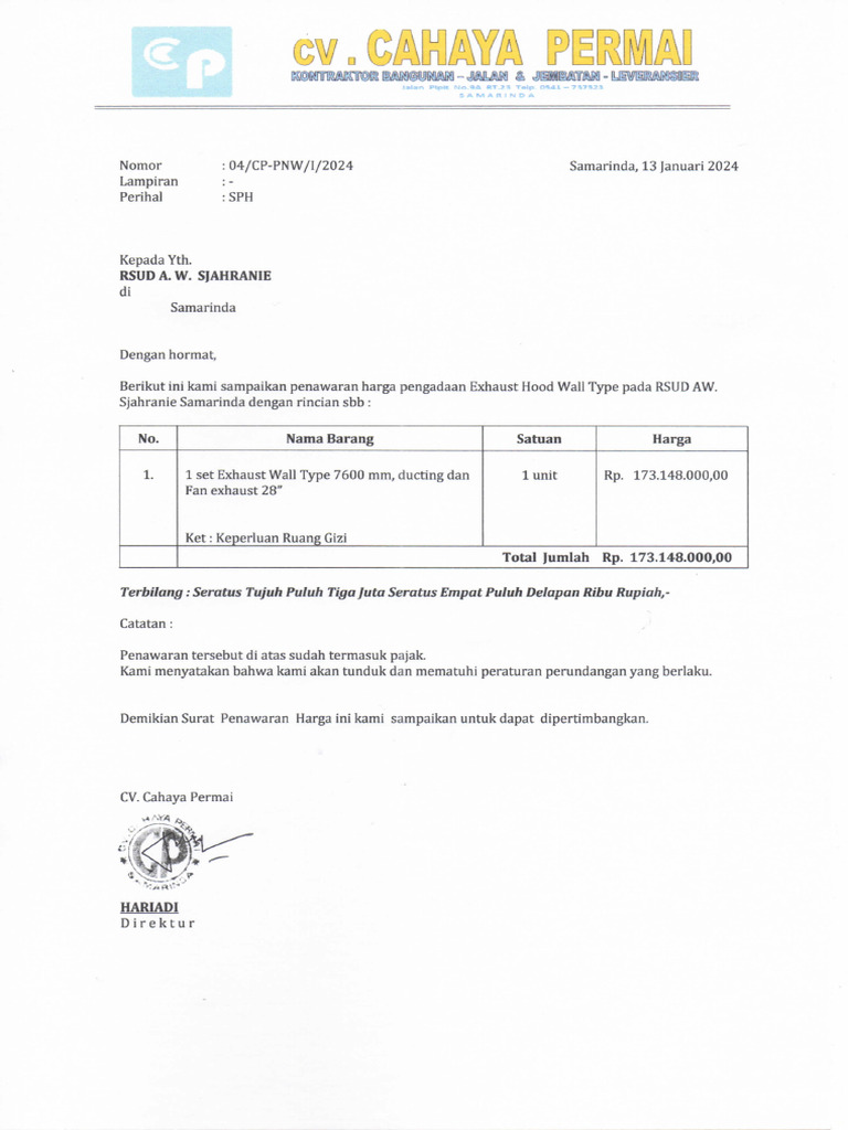 Penawaran Exhaust CV. Cahaya Permai | PDF