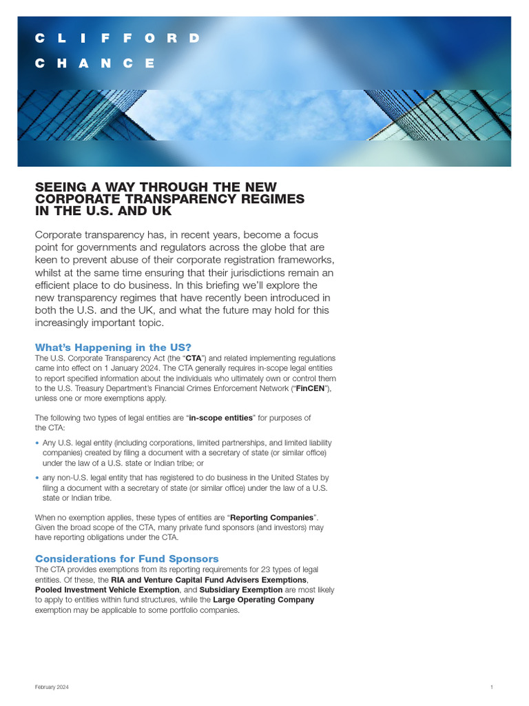 Seeing Way Through The New Corporate Transparency Regimes in Us Uk | PDF