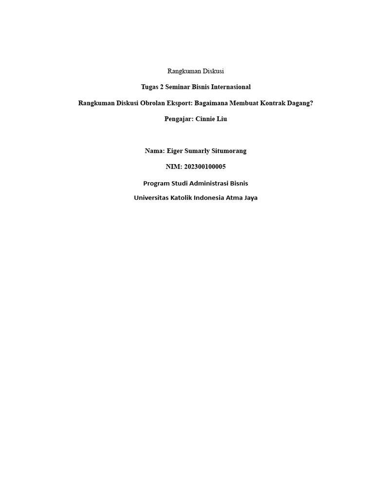 Tugas 2 Seminar Bisnis Internasional (Rangkuman Diskusi) | PDF