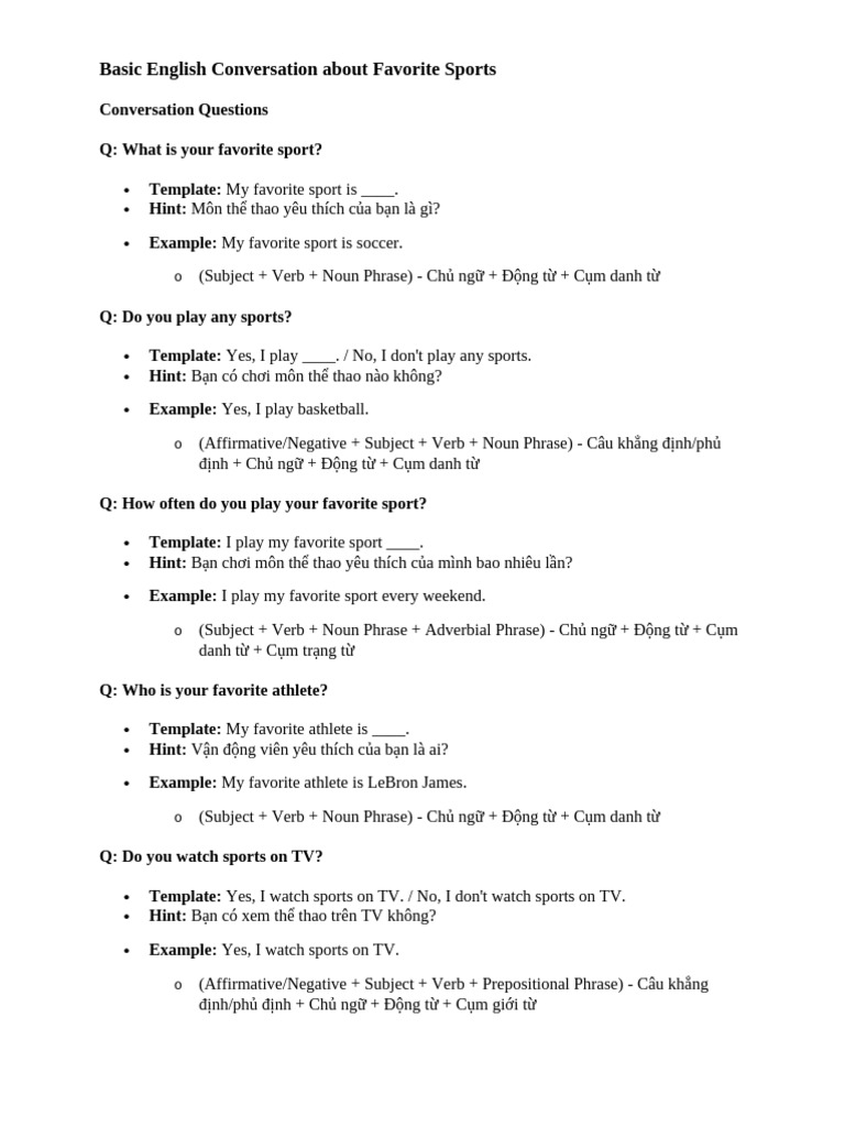 Basic English Conversation About Favorite Sports | PDF