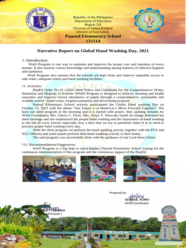 Pansud ES Narrative Report On Global Handwashing Day | PDF | Hand ...