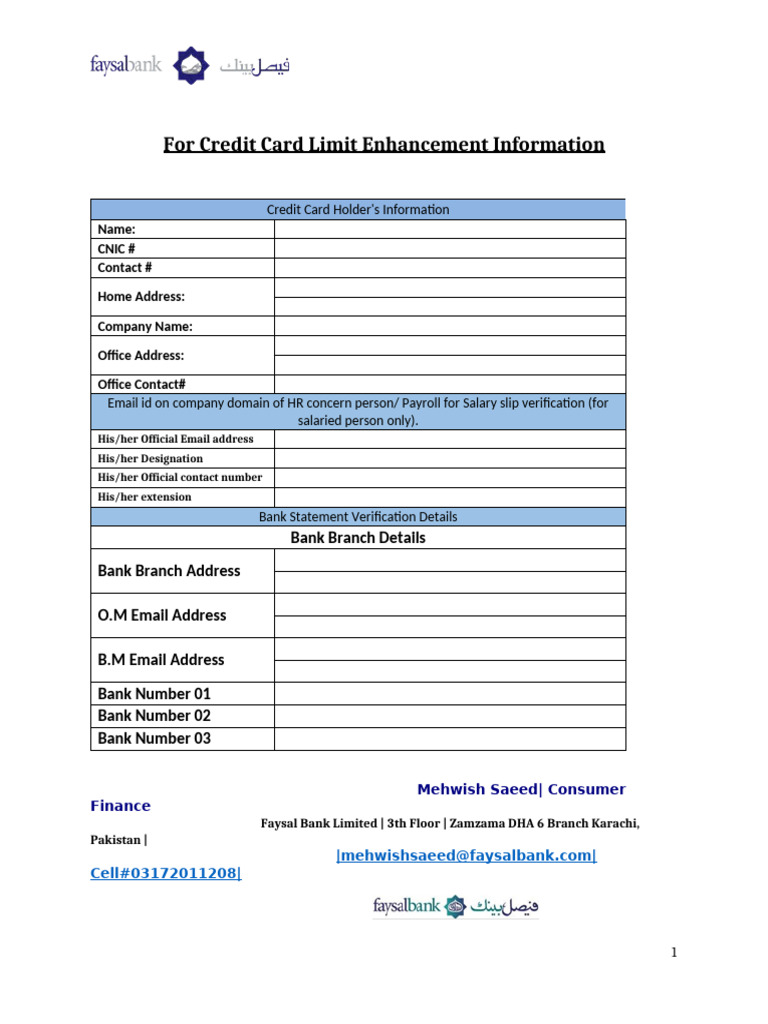 For Credit Card Limit Enhancement Information-Salary Person | PDF