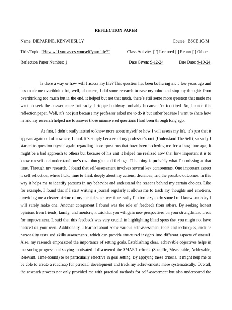 Reflection Paper Uts Dieparine | PDF