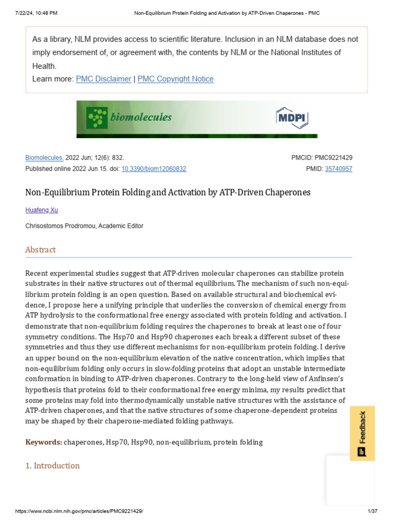 Non-Equilibrium Protein Folding and Activation by ATP-Driven Chaperones ...