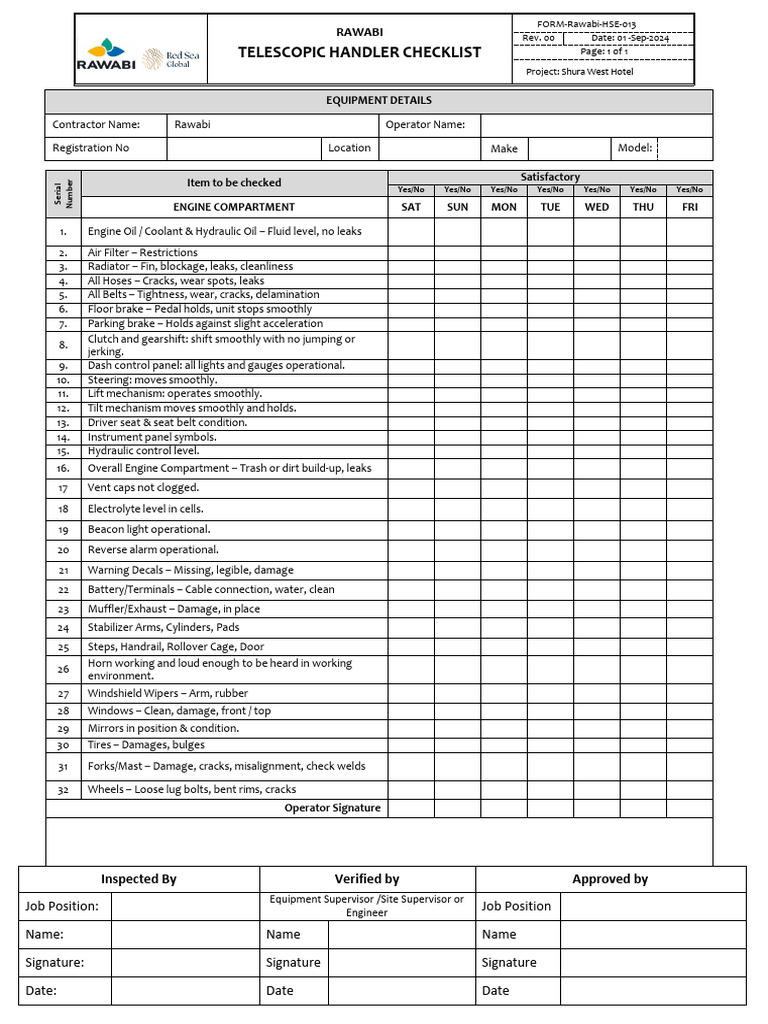 Telescopic Handler Checklist | PDF