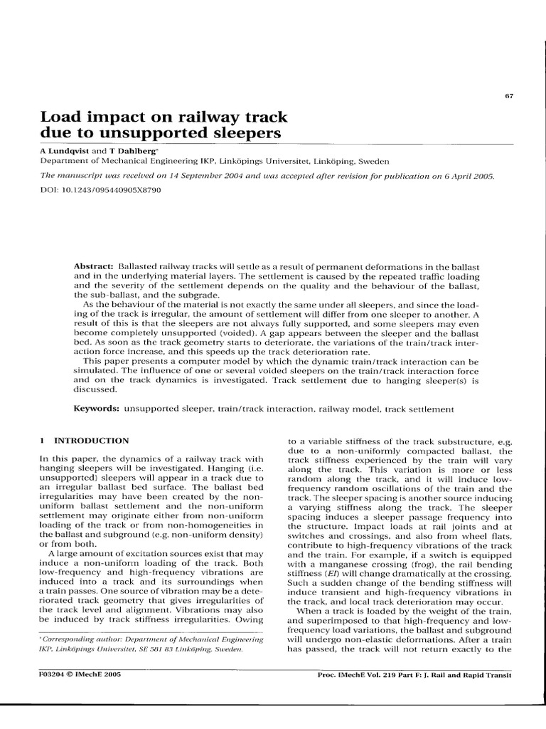 Load Impact On Railway Track Due To Unsupported Sleepers | PDF