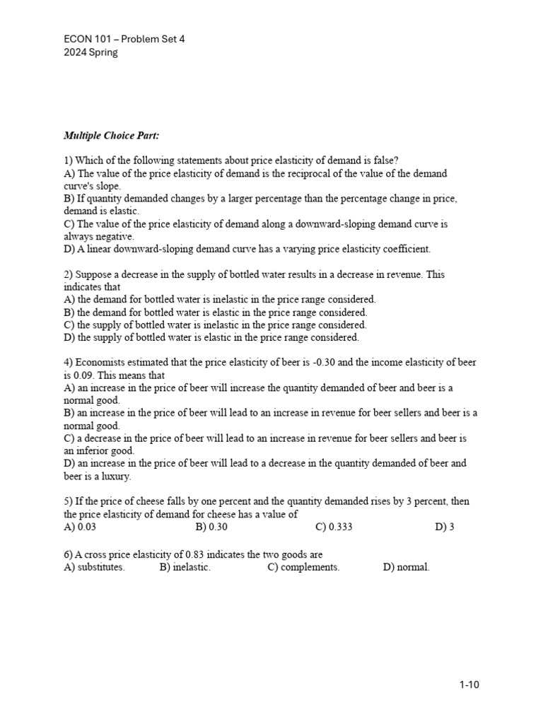 Problem Set 4 Short Version Questions | PDF