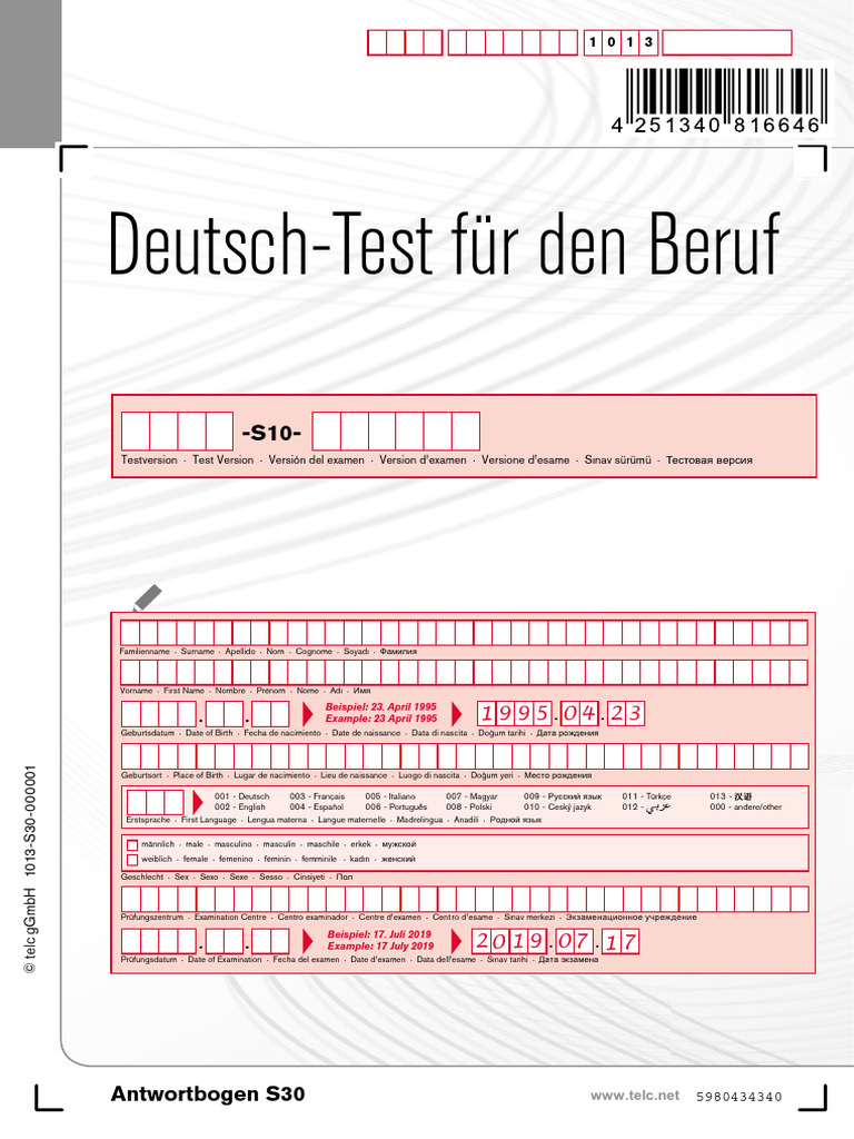 Telc Modelltest Antwortbogen | PDF