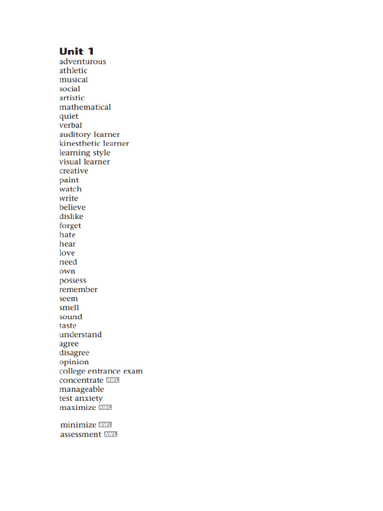 Unit 1 Vocabulary | PDF
