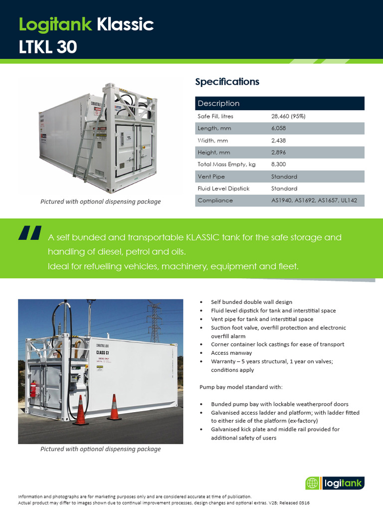 Logitank Klassic LTKL 30 Spec Sheet | PDF