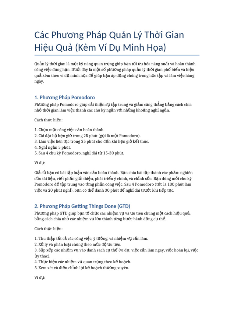 Phuong Phap Quan Ly Thoi Gian Voi VI Du | PDF
