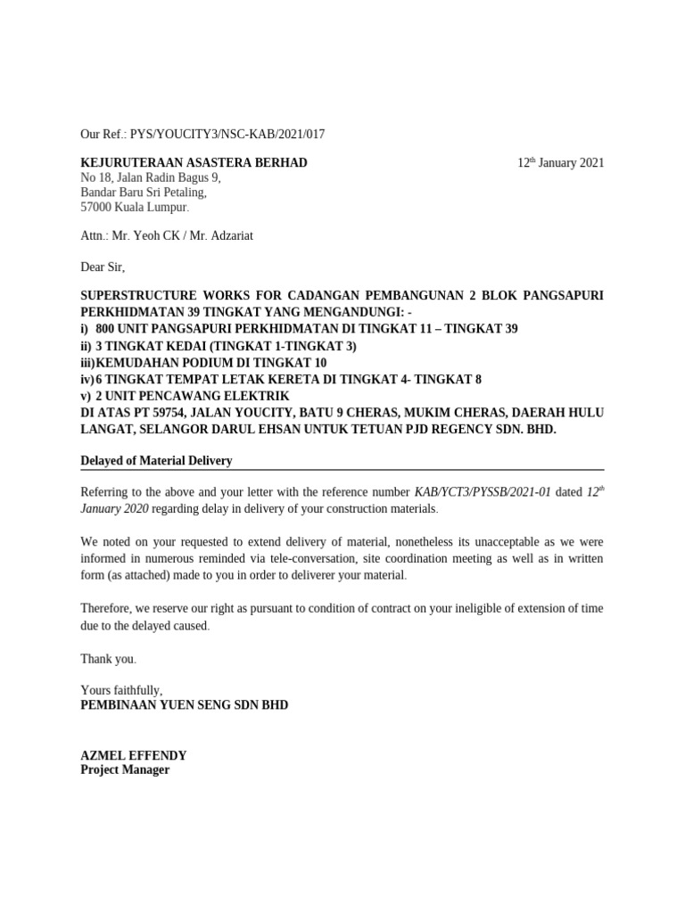 Delays of Material Delivery | PDF